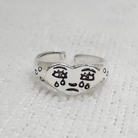 Ring | Jewelry | Silver Crying Face Adjustable Ring Womens Tears Open ...